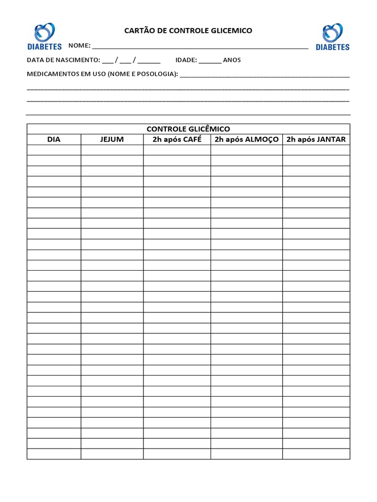 - Cartão de Controle Glicemico
