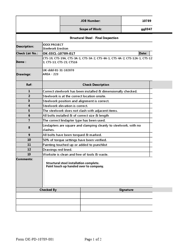 Structural Steel Checklist 17 | PDF