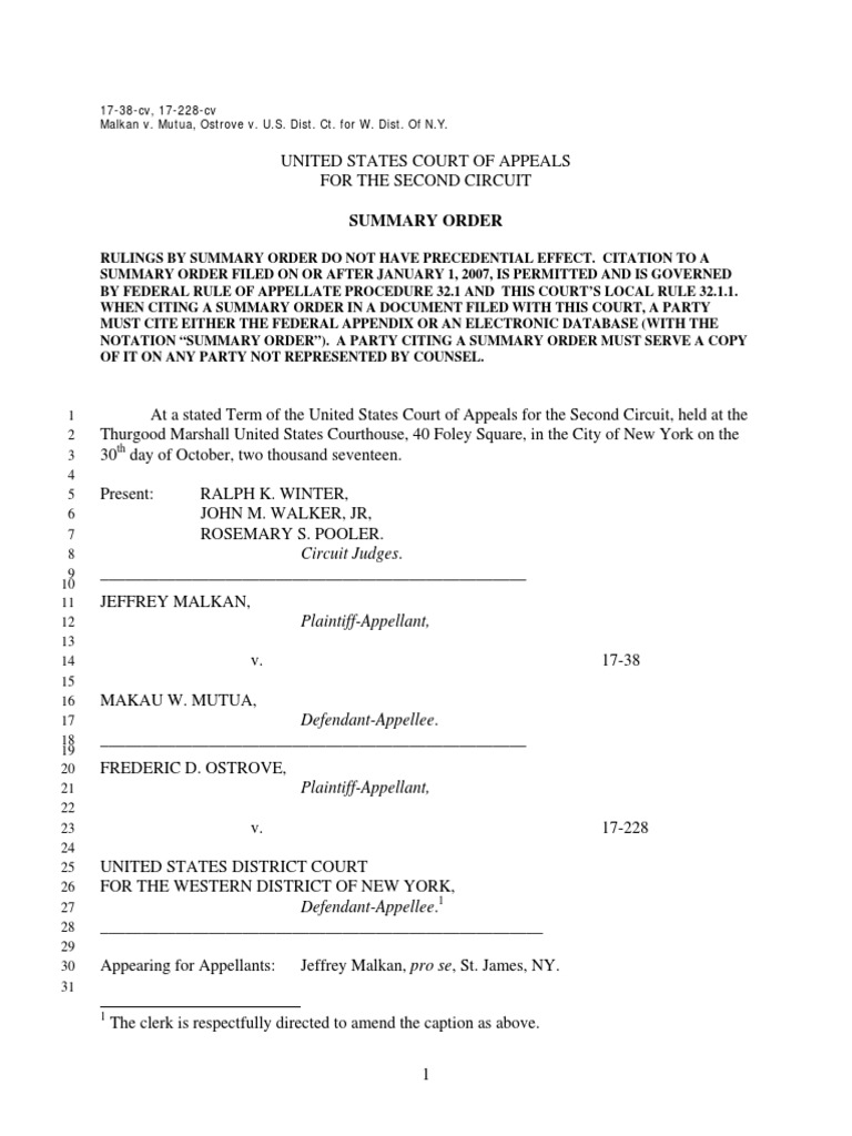 Malkan v. Mutua: Appeals Summary Order | PDF | Appeal | Summary Judgment