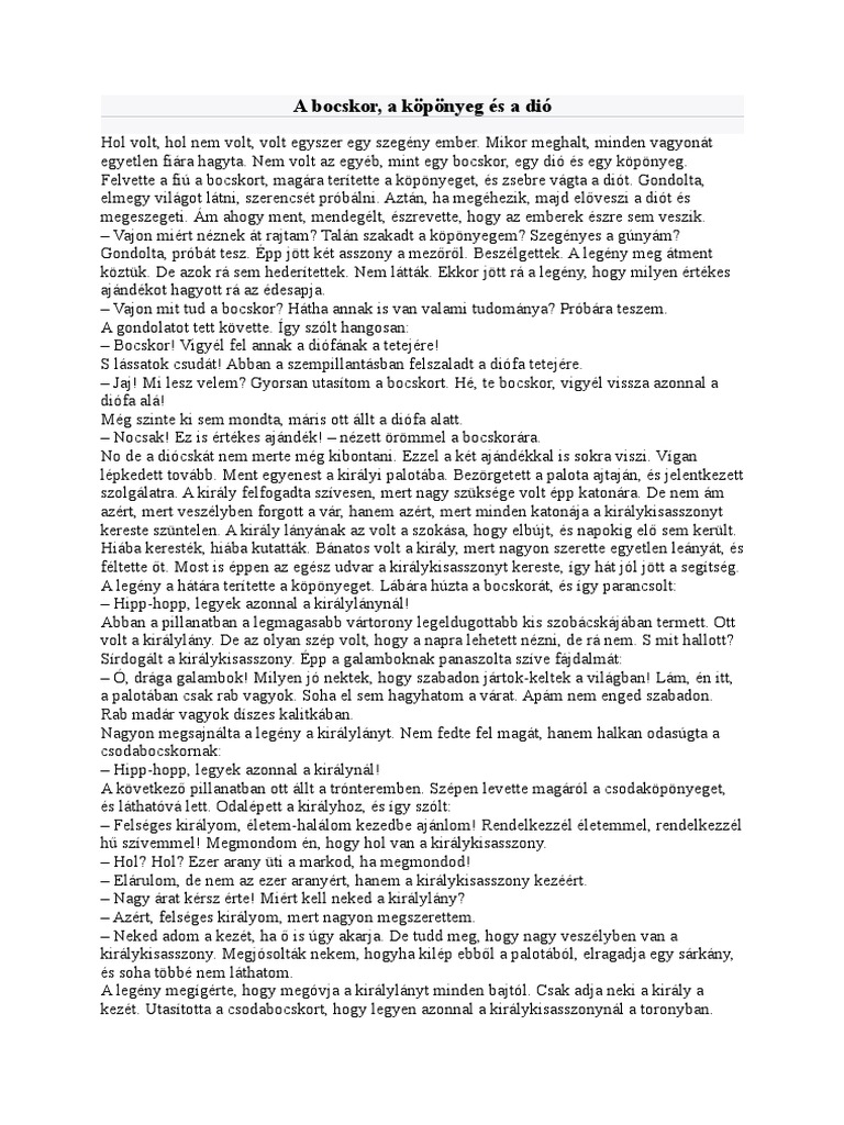 A Bocskor A Köpönyeg És A Dió | PDF