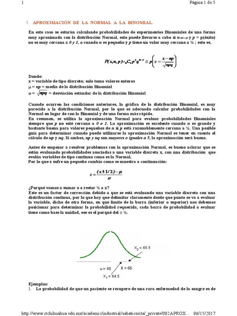 Aproximacion de La Normal A Binomial | PDF | Distribución de ...