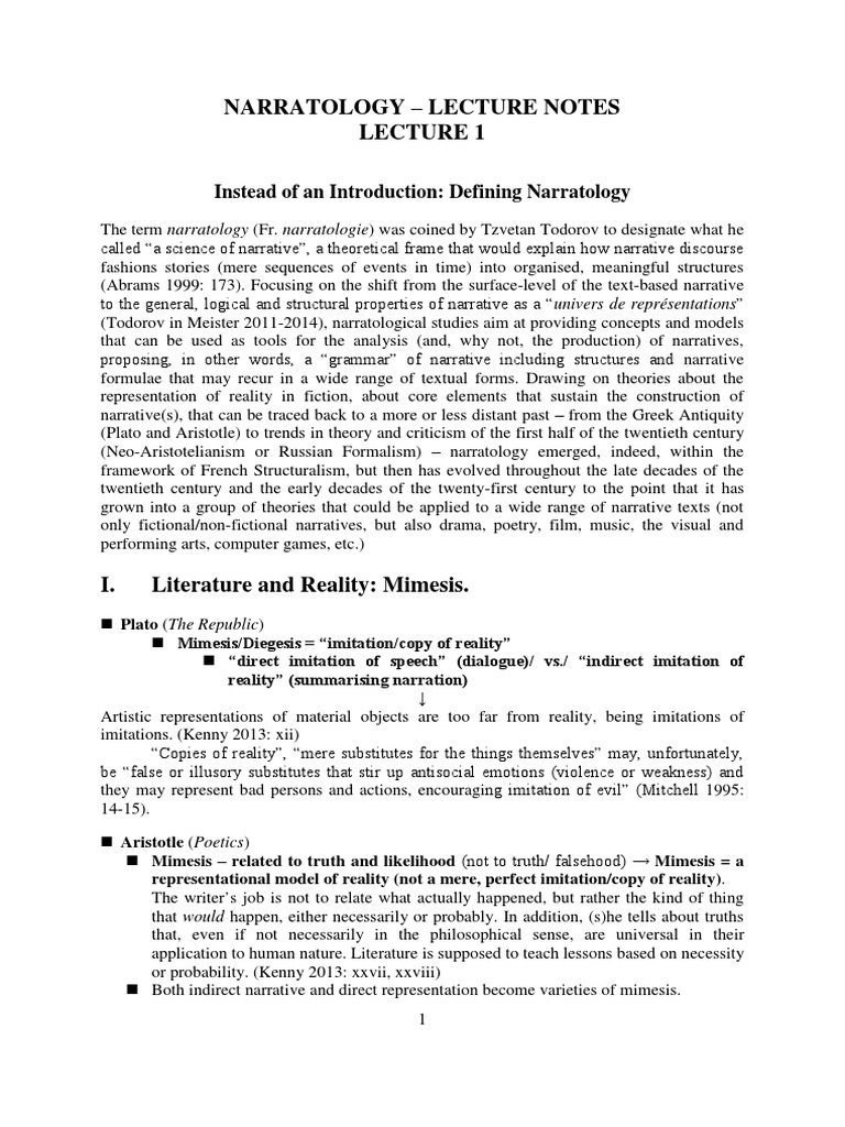 Narratology. Lecture 1 | PDF | Narration | Narrative