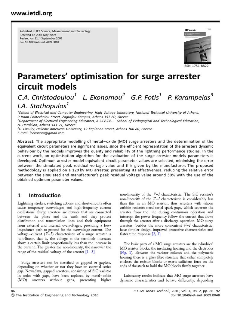 Parameters' Optimisation For Surge Arrester Circuit Models | PDF | Mathematical Optimization ...