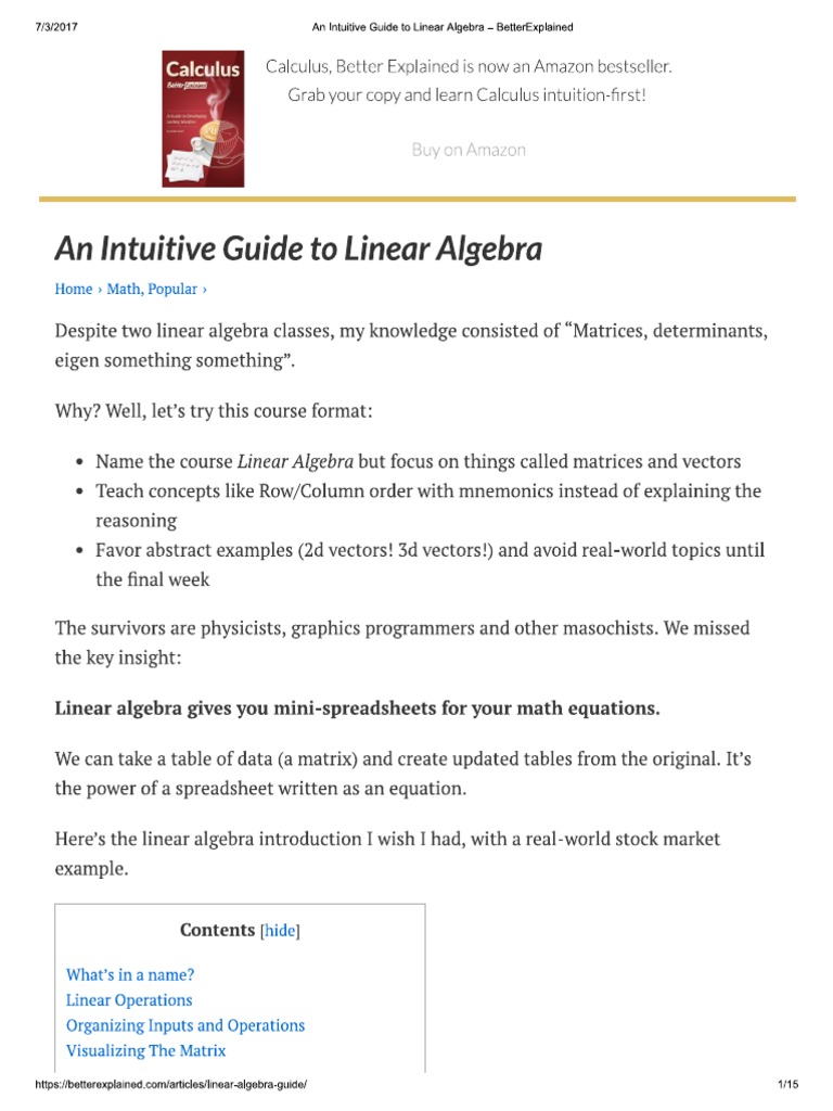 Intuitive Guide To Linear Algebra | PDF | Algebra | Teaching Mathematics