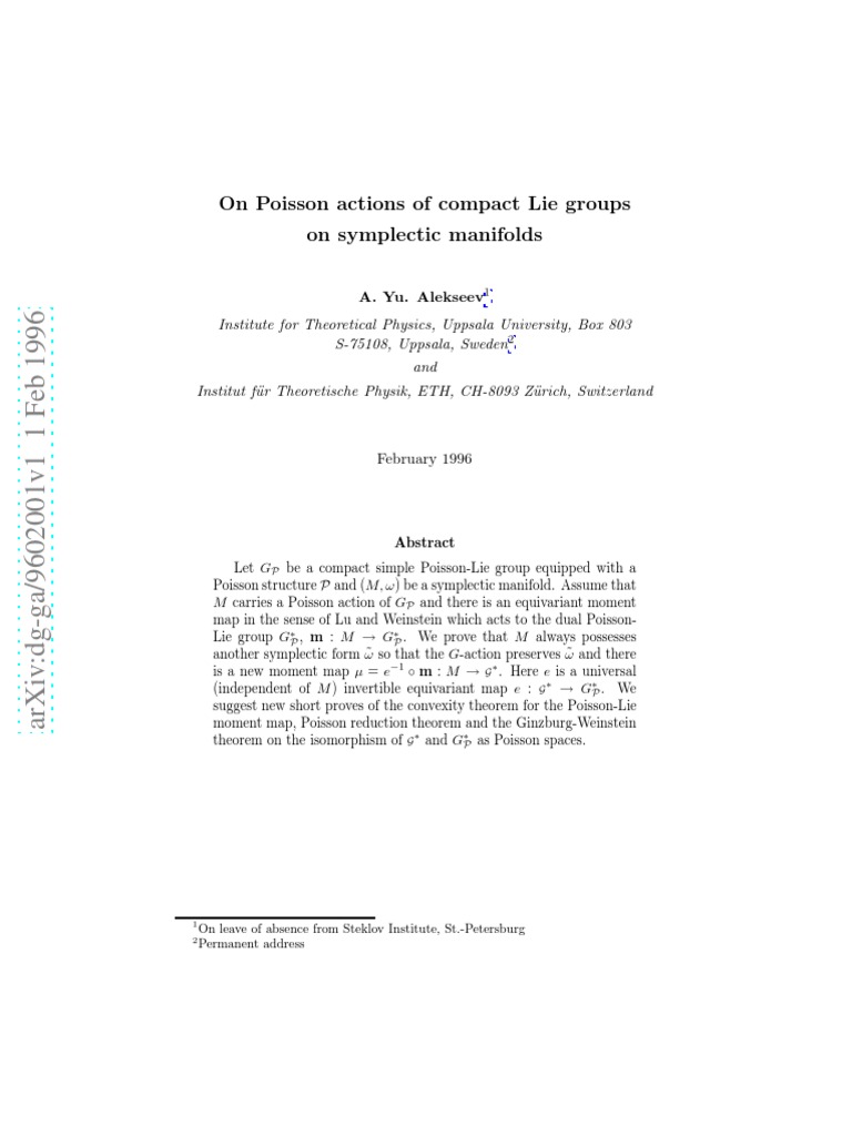 On Poisson Actions of Compact Lie Groups On Symplectic Manifolds | PDF | Lie Algebra ...
