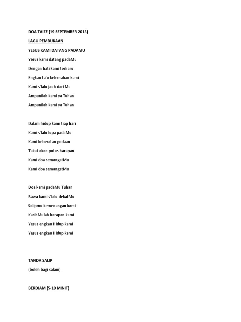 Doa dan Lagu Taize dalam Ibadah | PDF