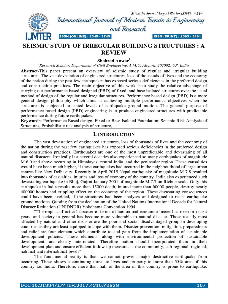 Seismic Study of Irregular Building Structures A Review 2 | PDF ...