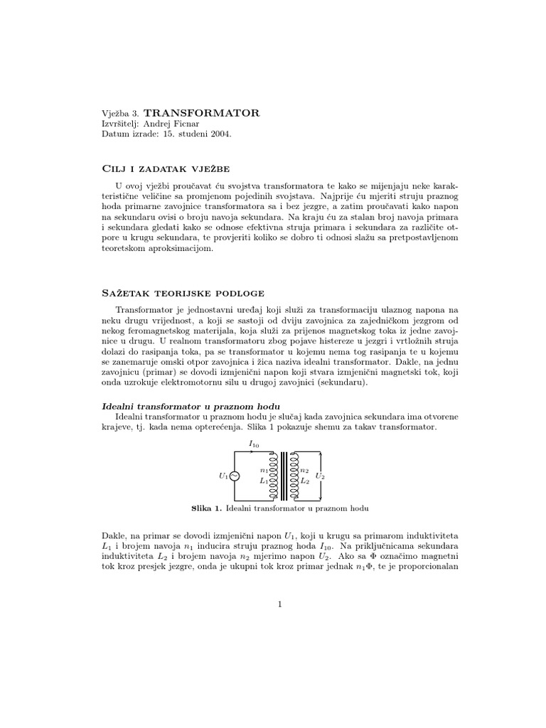 Vjezba 3 TRANSFORMATOR | PDF
