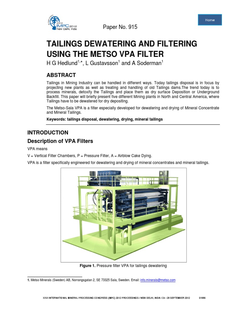 Metso VPA Filters for Tailings Dewatering | PDF | Mining | Economic Geology