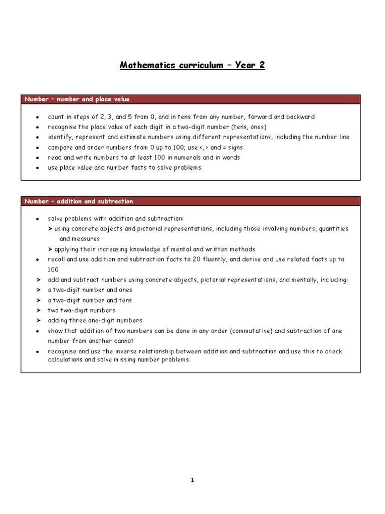Mathematics Curriculum - Year 2: Number - Number and Place Value | PDF ...