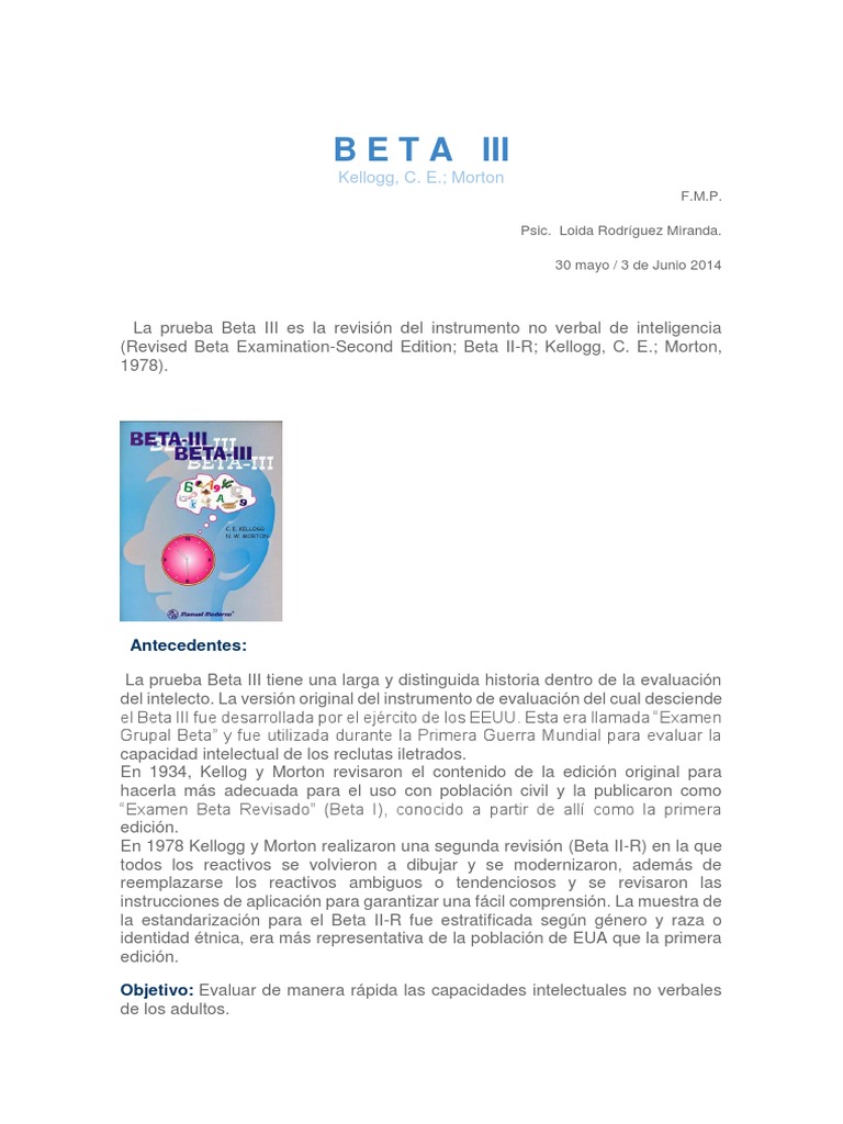 Beta Iii: Kellogg, C. E. Morton | PDF | Ciencia cognitiva | Cognición