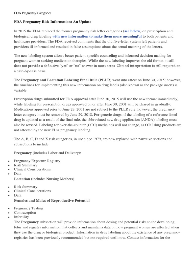 FDA Pregnancy Category Updates Explained | PDF | Food And Drug ...