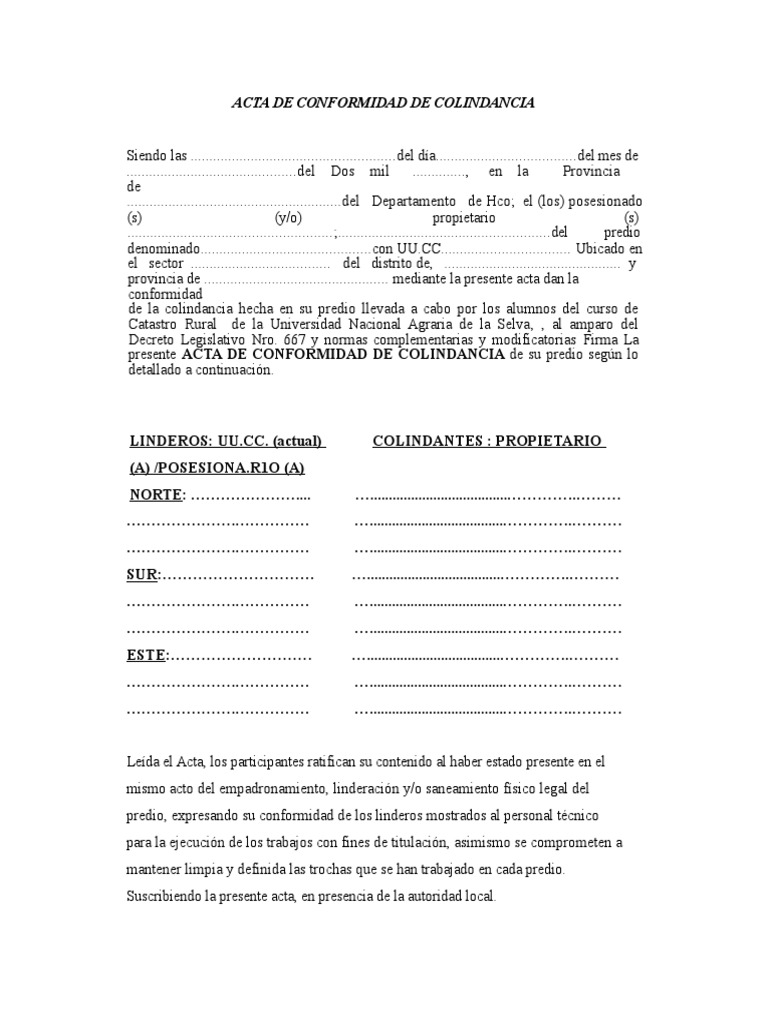 Acta De Conformidad De Colindancia Pdf Gobierno Política General