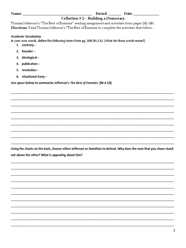 Jefferson The Best of Enemies Assignment | PDF | Thomas Jefferson