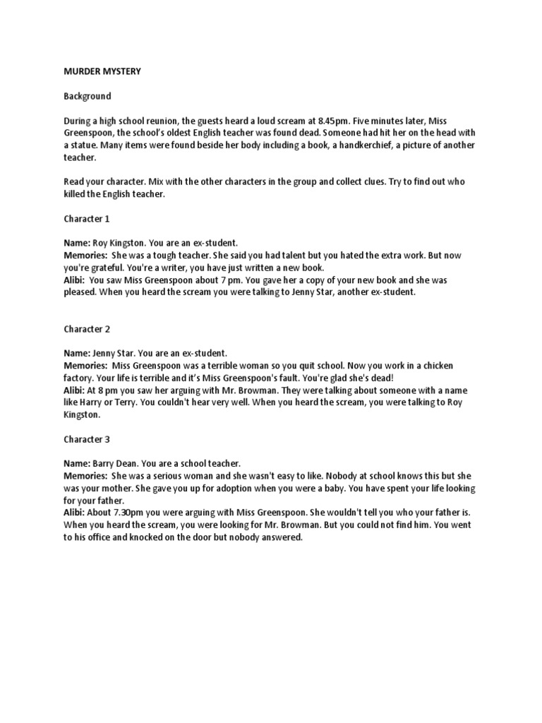 Murder-Mystery Esl Activity