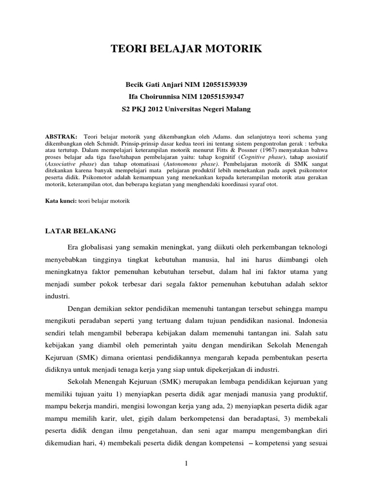 Artikel Teori Belajar Motorik | PDF