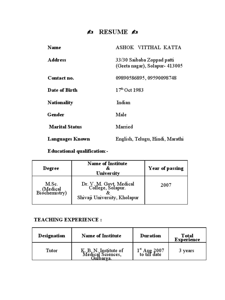 Ashok Resume | PDF | Biochemistry | Chemistry