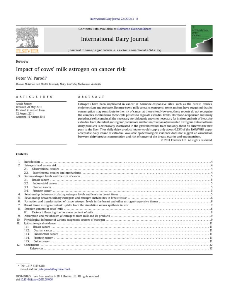 Impact of Cows' Milk Estrogen On Cancer Risk | PDF | Estrogen | Estradiol