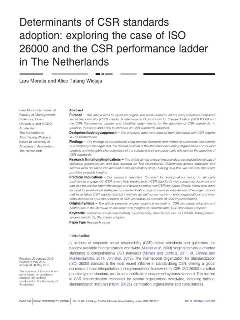 Determinants of CSR Standards Adoption: Exploring The Case of ISO 26000 ...
