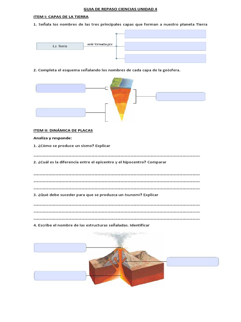 Guia Repaso para Prueba Unidad 4 Capas de La Tierra | PDF
