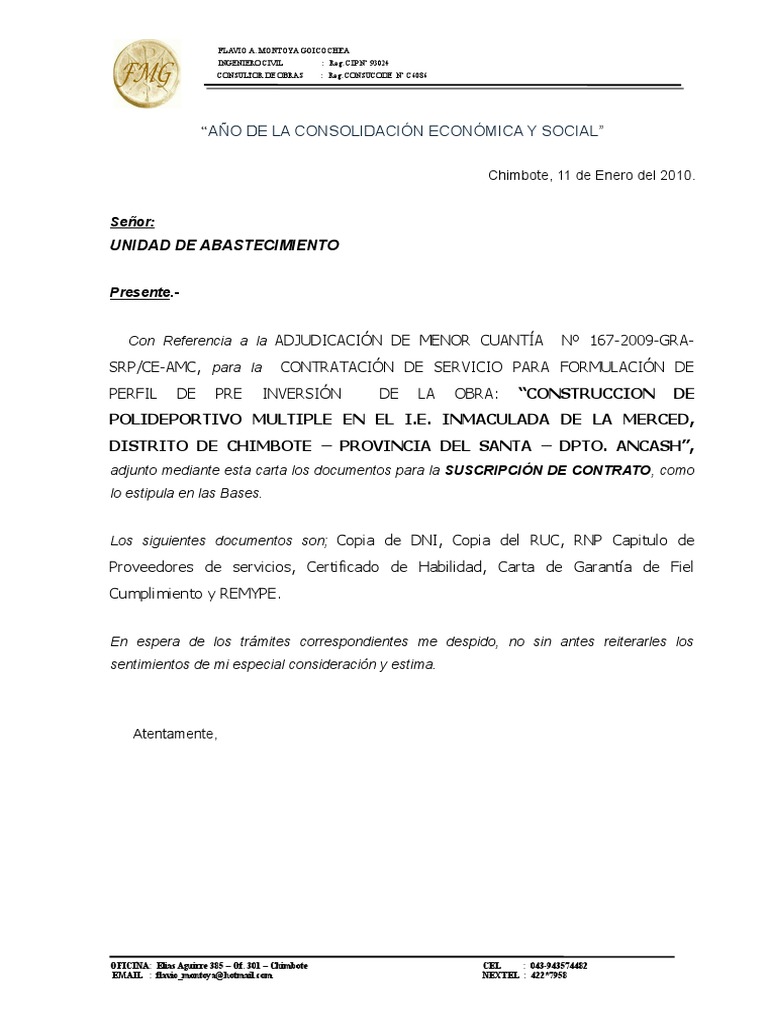 Carta Para Contrato