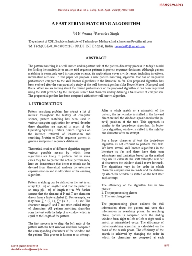 A Fast String Matching Algorithm: H N Verma, Ravendra Singh M.Tech (CSE ...