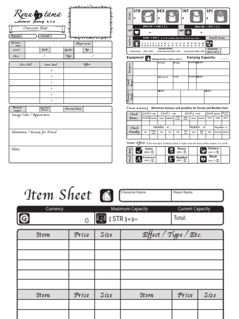 Ryuutama Character Sheet - Ultimate Final Interactive Combo Pack | PDF ...