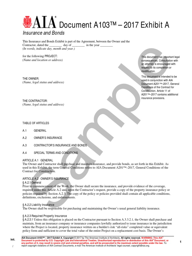 AIA Document A103–2017.Exhibit.a(Sample) | Surety Bond | Liability ...
