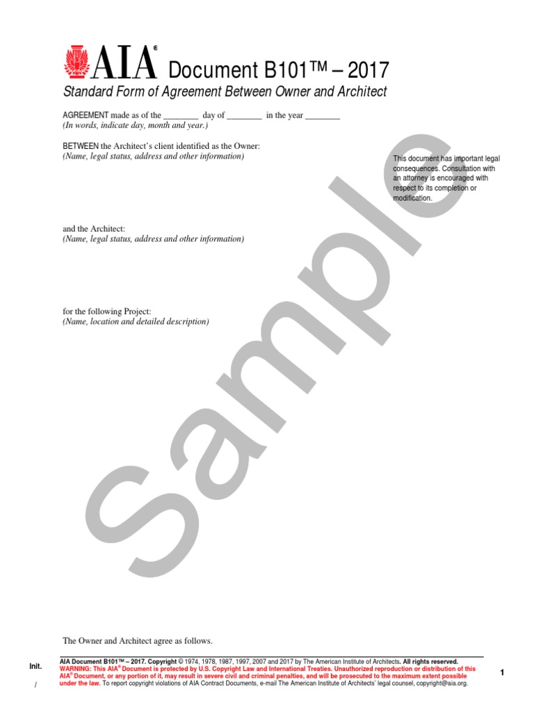 AIA B101™ 2017 Owner-Architect Agreement | PDF | Construction Bidding ...