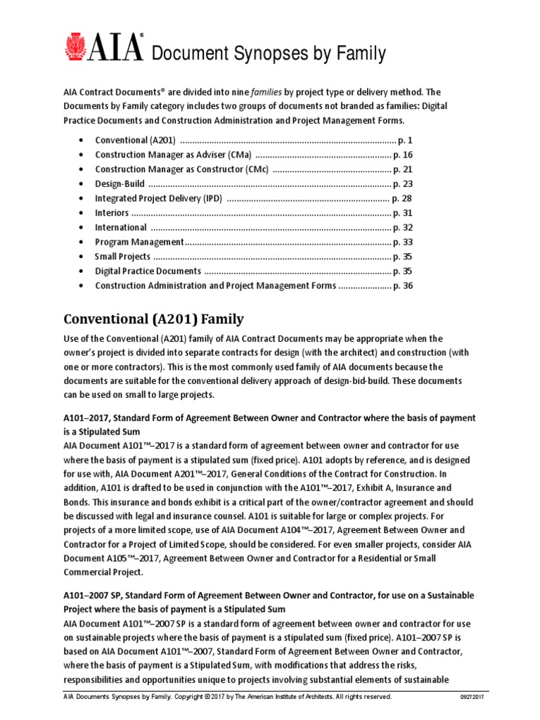 AIA Document Synopses by Family (2017) | PDF | General Contractor ...