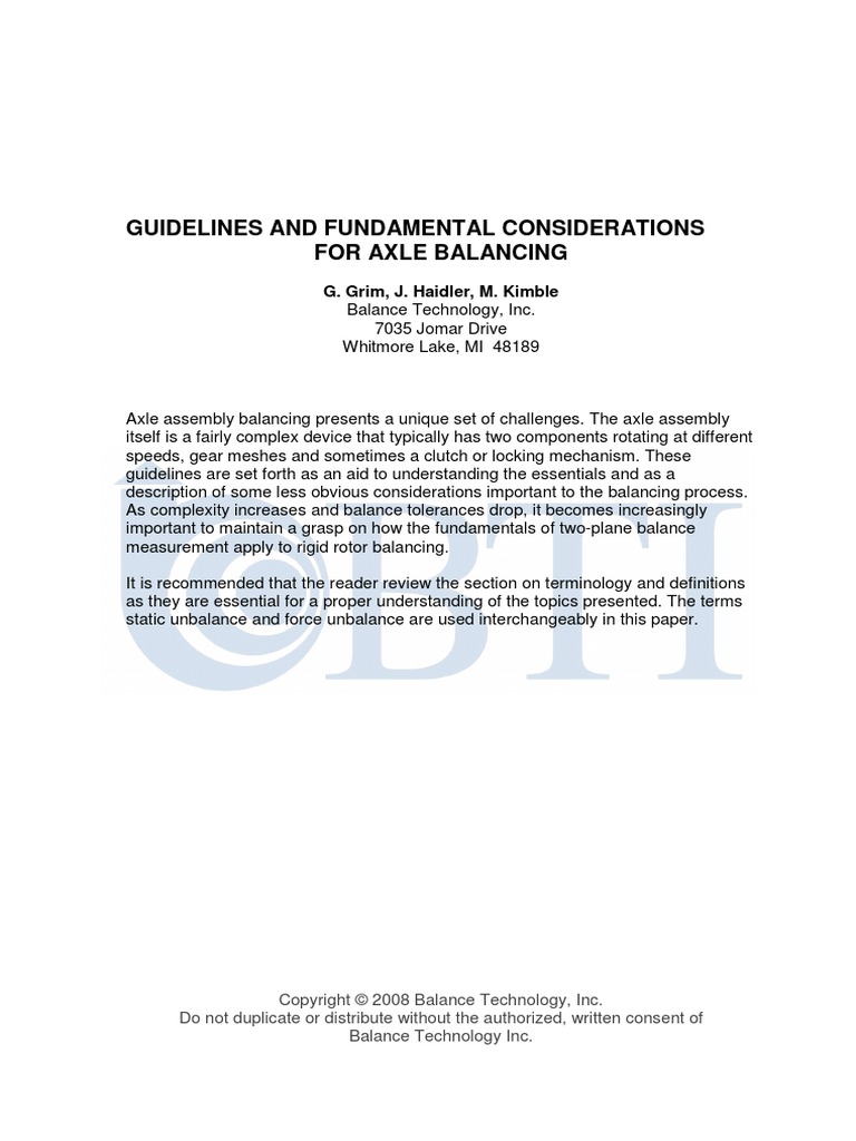 Guidelines and Fundamental Considerations For Axle Balancing | PDF ...