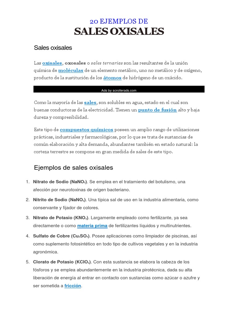 Sales Alohideas y Oxisales Haloideas | PDF | Sal (química) | Cloruro de sodio