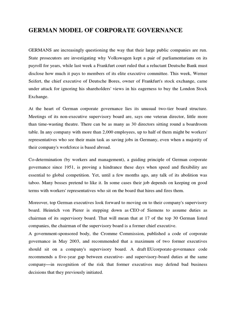 German Model of Corporate Governance | PDF | Board Of Directors ...