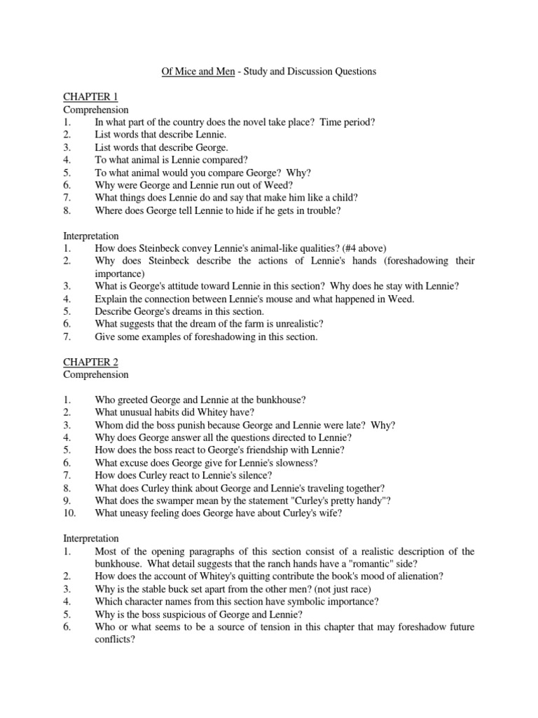 Of Mice and Men Study Questions | PDF
