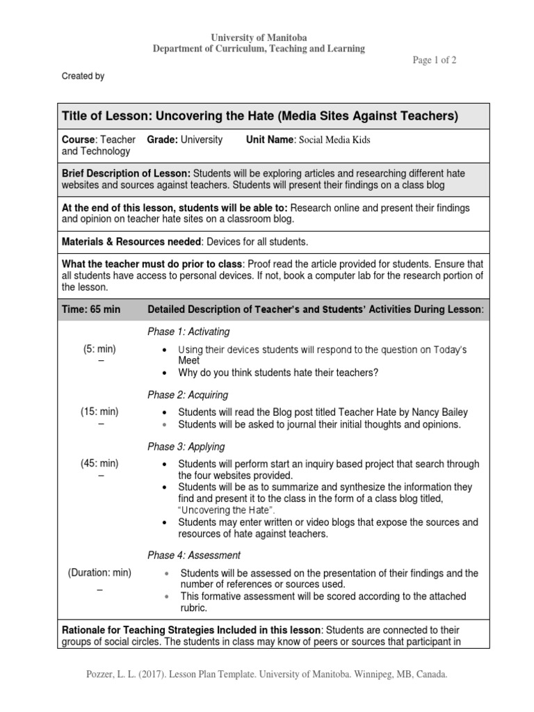 Teacher and Technology Lesson Plan | Download Free PDF | Rubric ...