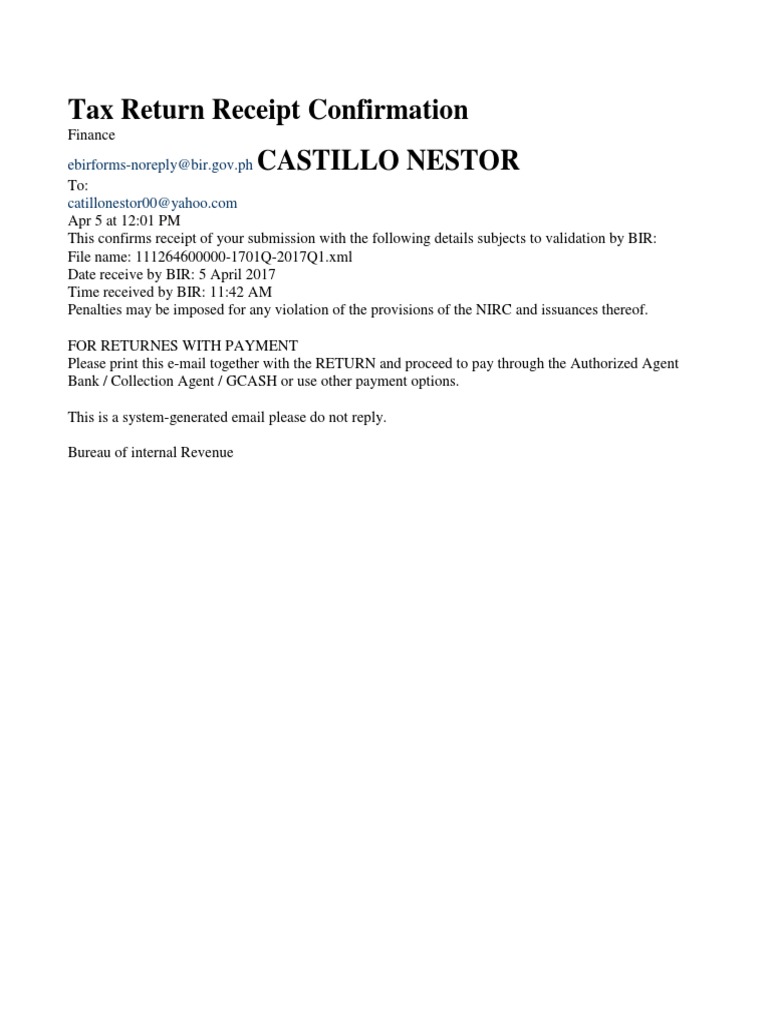 Tax Return Receipt Confirmation | PDF | Services (Economics) | Public ...