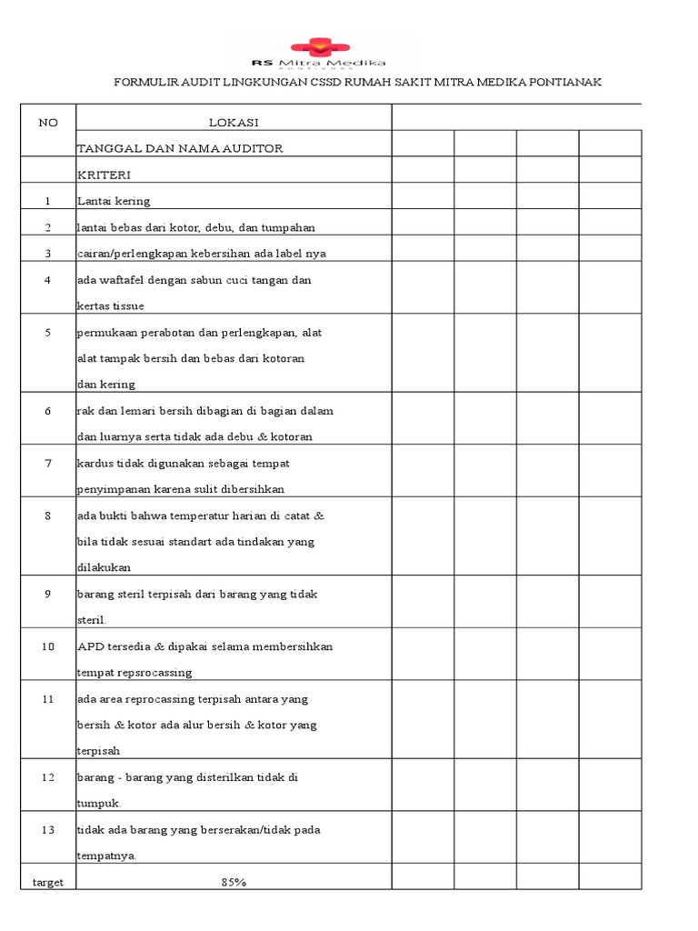 Formulir CSSD Audit Lingkungan | PDF