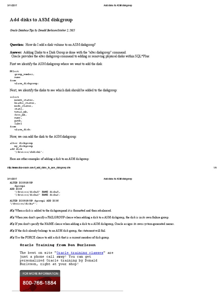 Add Disks To Asm Diskgroup Oracle Database Data