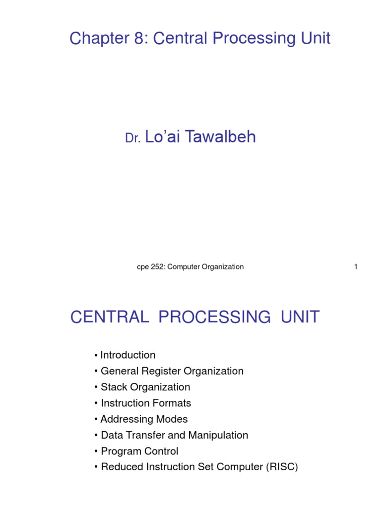 Chapter 8: Central Processing Unit: Cpe 252: Computer Organization 1 | PDF | Central Processing ...