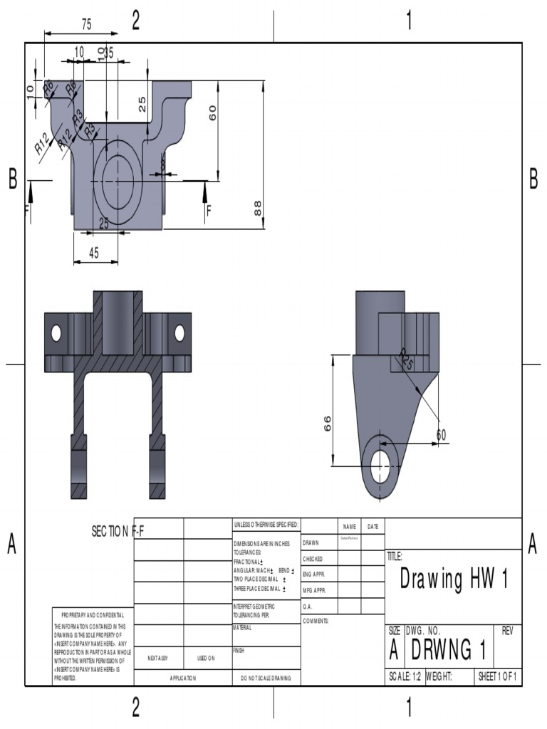 Engineering Drawing Layout with Dimensioned Geometric Shapes and ...
