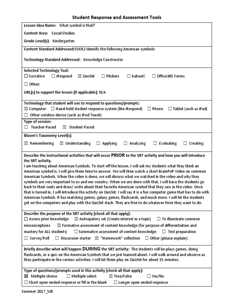 06 Student Response Tools Lesson Idea Template 2017 | PDF | Educational ...
