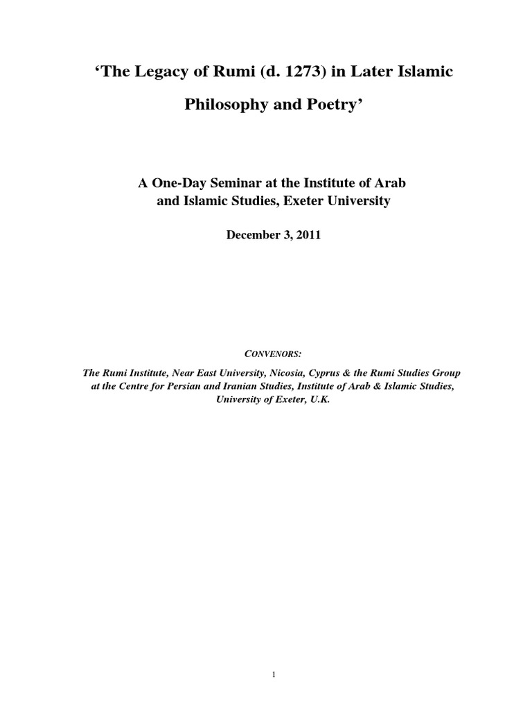 Legacy of Rumi Programme | PDF | Rumi | Sufism