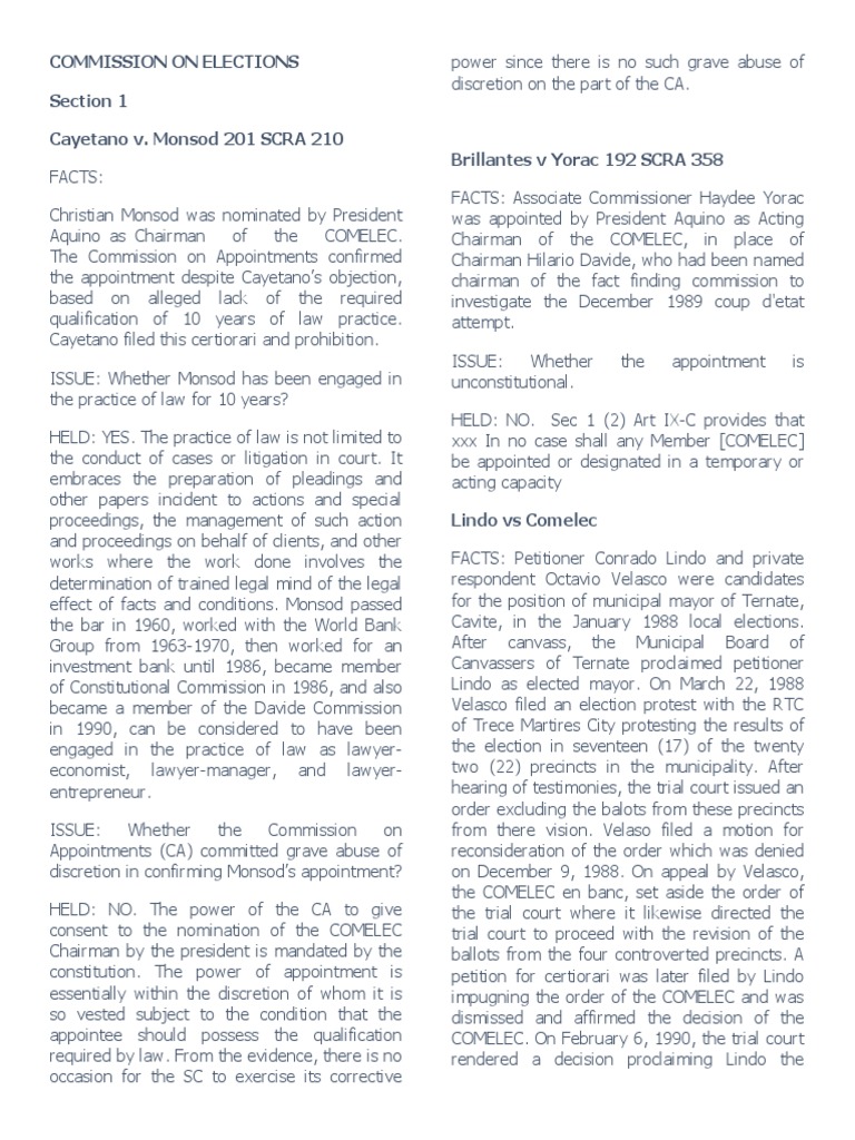 Consti Cases Comelec | PDF | Commission On Elections (Philippines) | Mandamus