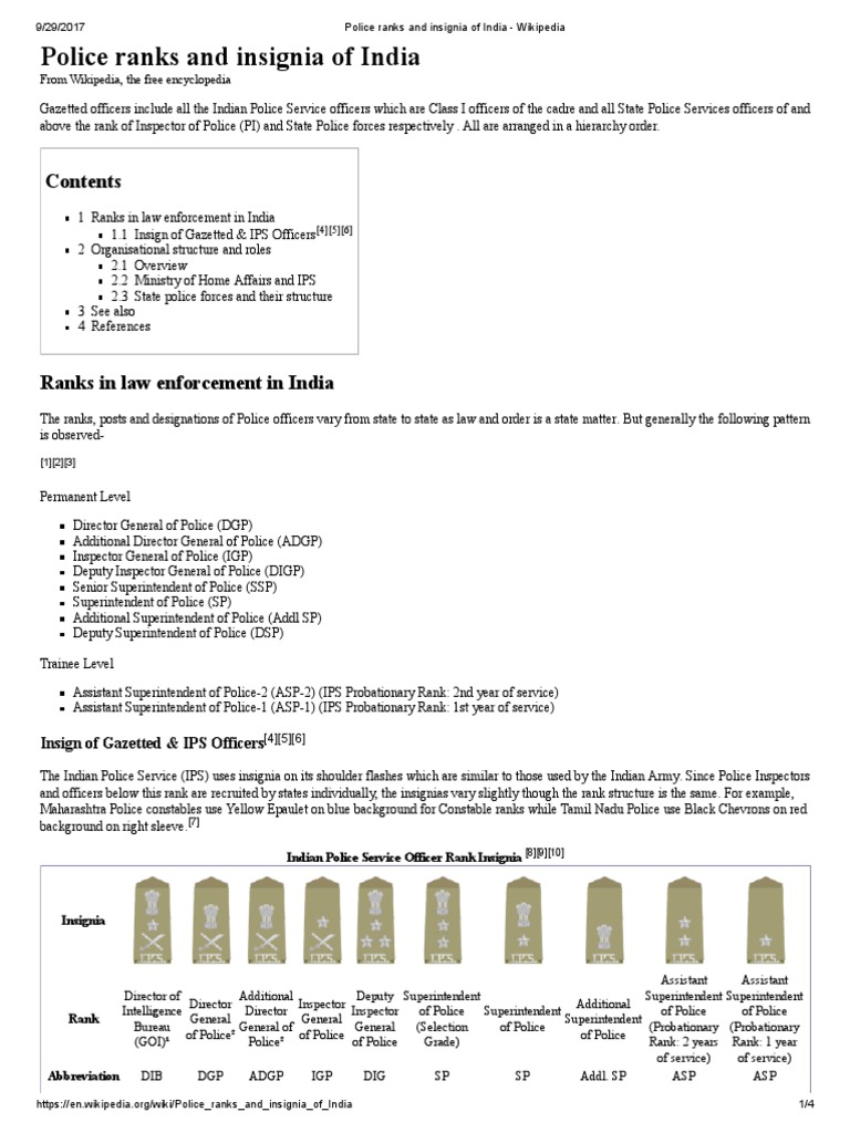Police Ranks and Insignia of India - Wikipedia | PDF | Inspector ...