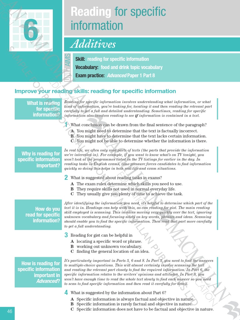 Reading Skills for Specific Information: An Article on Developing ...
