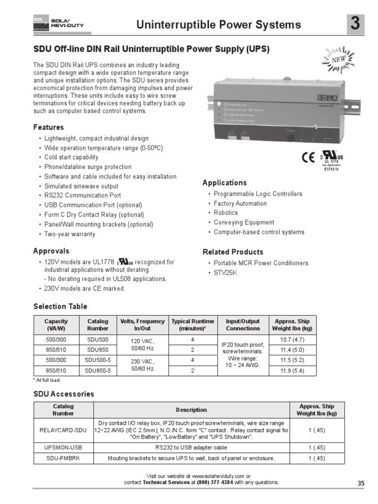 Sola Hevi Duty Sdu 500 | PDF | Mains Electricity | Battery (Electricity)