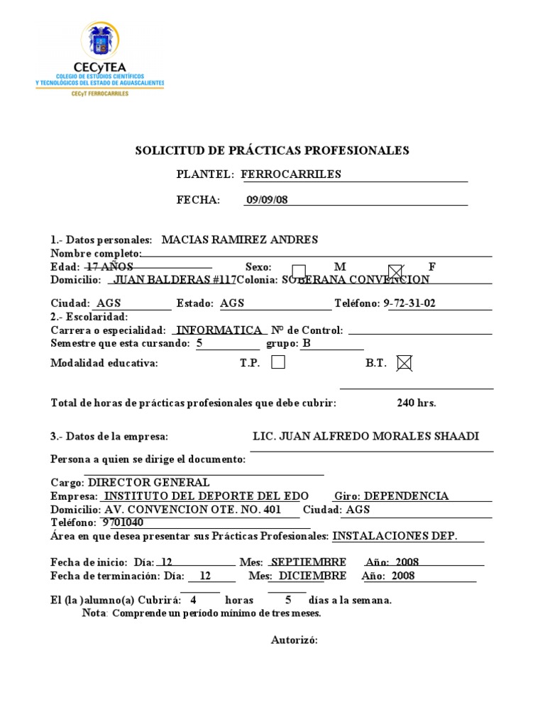 Solicitud de Practicas | PDF | Crecimiento personal y profesional