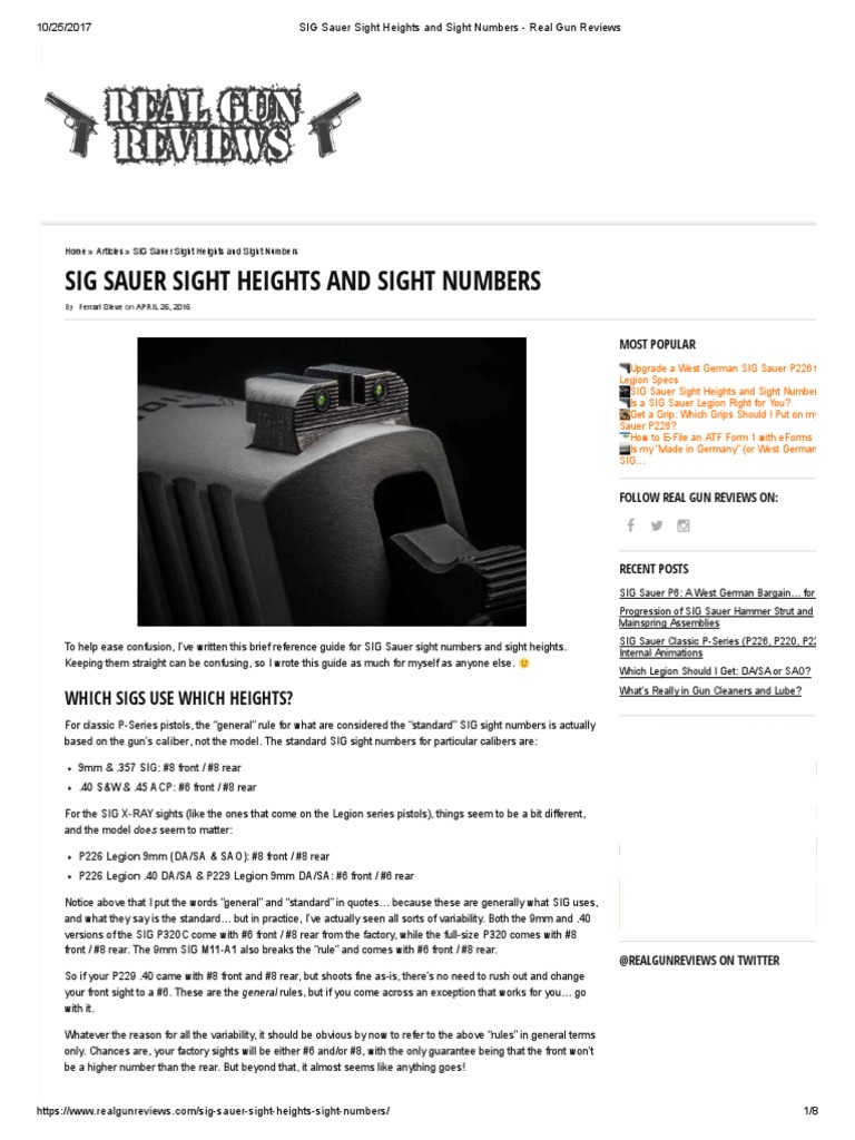SIG Sauer Sight Heights and Sight Numbers - Real Gun Reviews | PDF ...