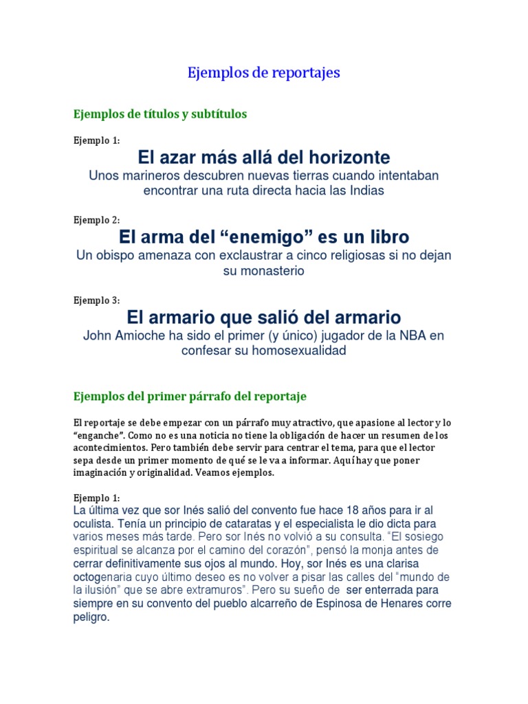 Ejemplos de Reportajes