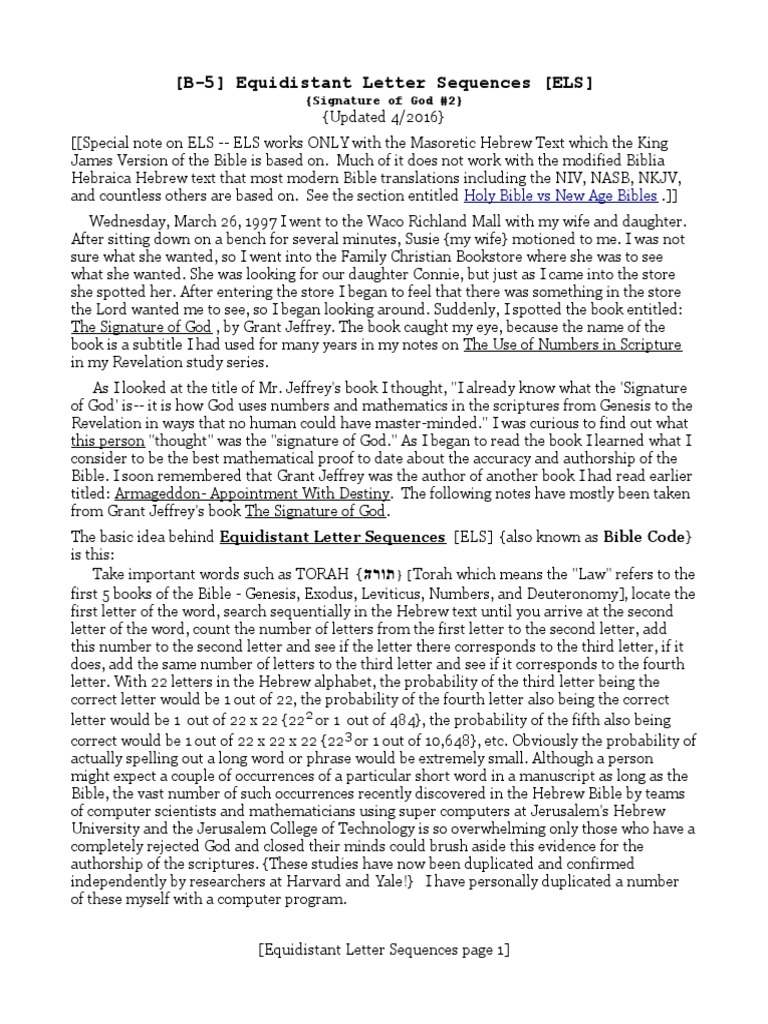 Equidistant Letters Sequences Torah Bible 